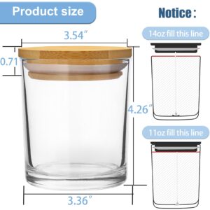 CONNOO 8 Pack 14 OZ Clear Glass Candle Jars with Bamboo Lids for Making Candles, Large Size Empty Candle Tins with Sticky Labels - Leakproof & Dishwasher Safe.