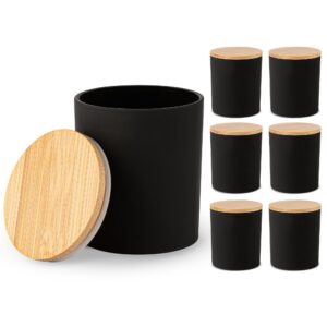 craft & venture candle jars for making candles - 6 pack, 10oz glass jar with bamboo lids, matte black, empty candle containers - candle vessels for bulk candle making supplies. (cylinder)