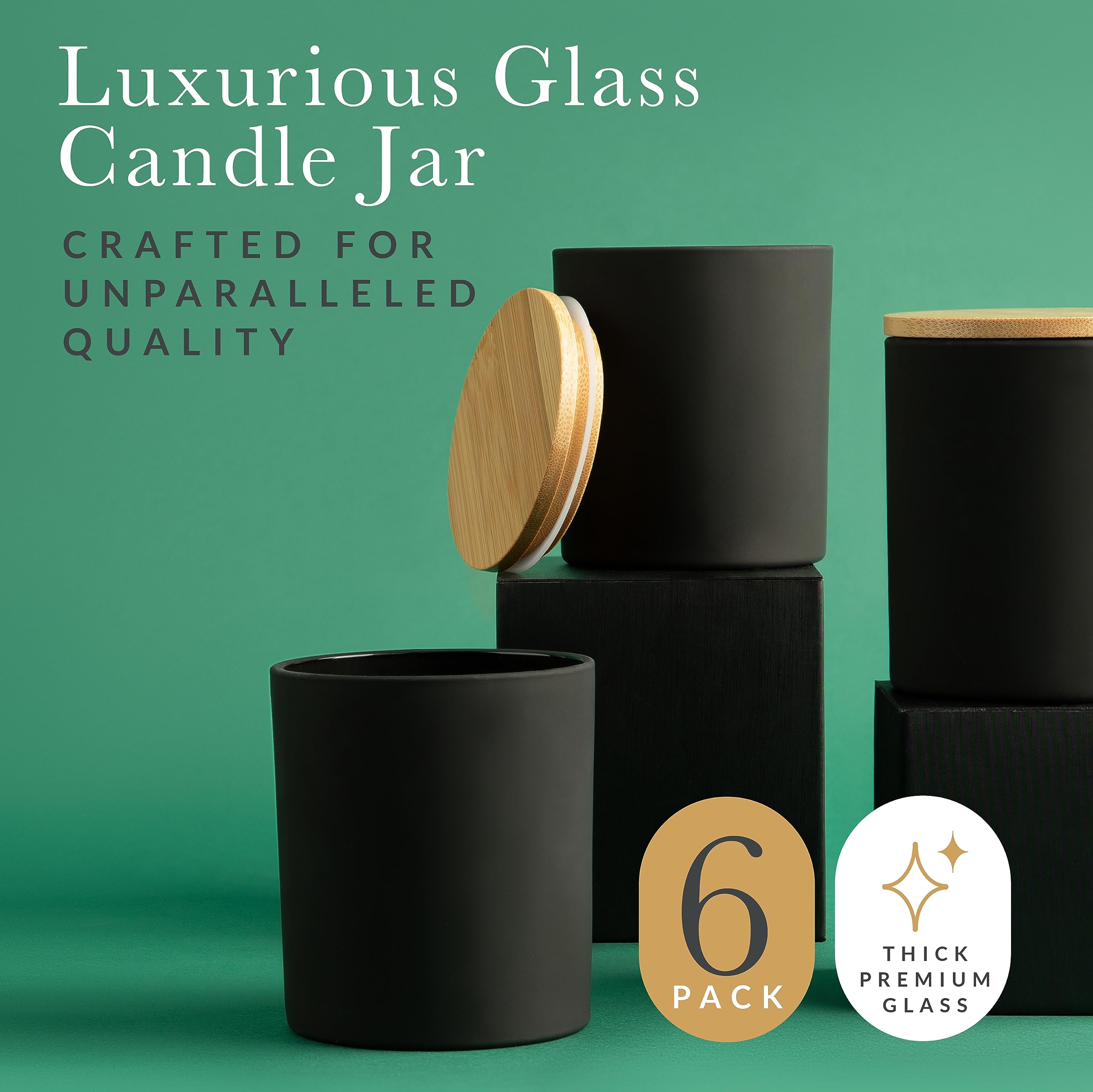 Craft & Venture Candle Jars for Making Candles - 6 pack, 10oz Glass Jar with Bamboo Lids, Matte Black, Empty Candle Containers - Candle Vessels for Bulk Candle Making Supplies. (Cylinder)