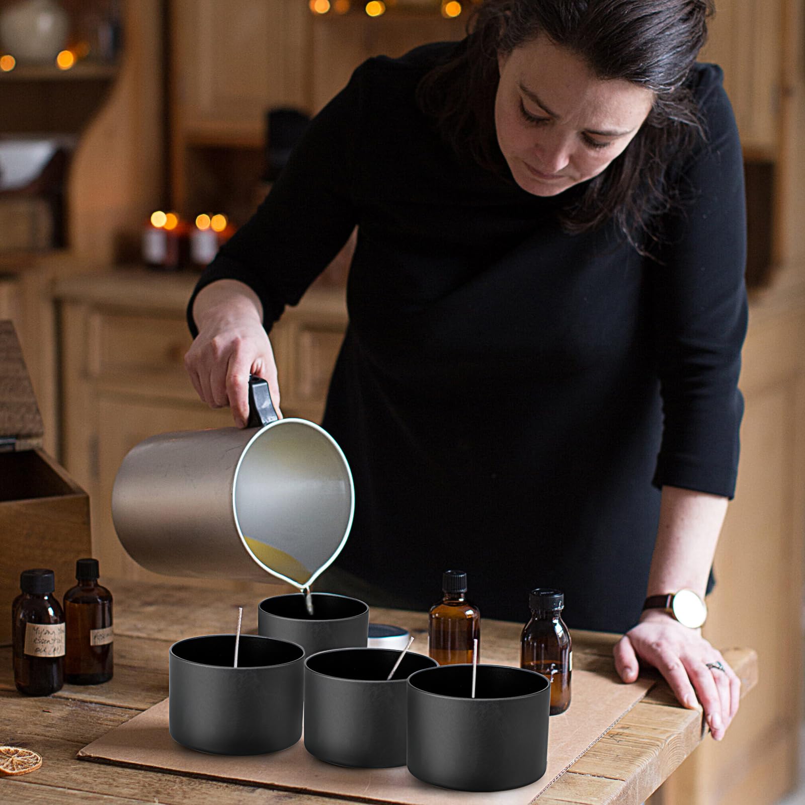 8 oz, 24 Pcs Matte Black Candle Jar with Lids, Empty Metal Candle Container Round Mold Vessel Supplies for Candle Making, Storage, Christmas Candle Gifts