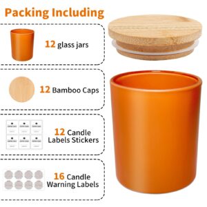 SUPMIND 12 Pack Glass Candle Jars-10oz Fall Empty Candle Jars with Bamboo Lids and Sticky Labels, Bulk Candle Jars for Making Candles Containers - Dishwasher Safe