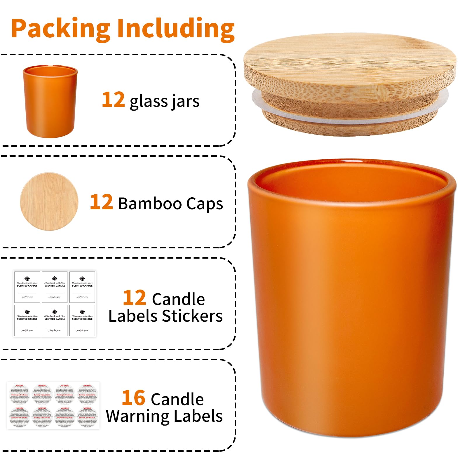 SUPMIND 12 Pack Glass Candle Jars-10oz Fall Empty Candle Jars with Bamboo Lids and Sticky Labels, Bulk Candle Jars for Making Candles Containers - Dishwasher Safe