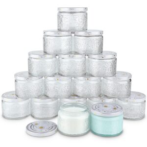 art secret 4oz sun moon stars embossed glass candle container with lid and labels (pack of 18, clear)