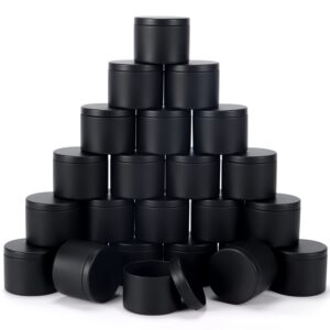 24 pieces 4 oz black candle tins,4oz candle jars candle containers with lids, candle tin for candles making, arts & crafts, storage, and gifts