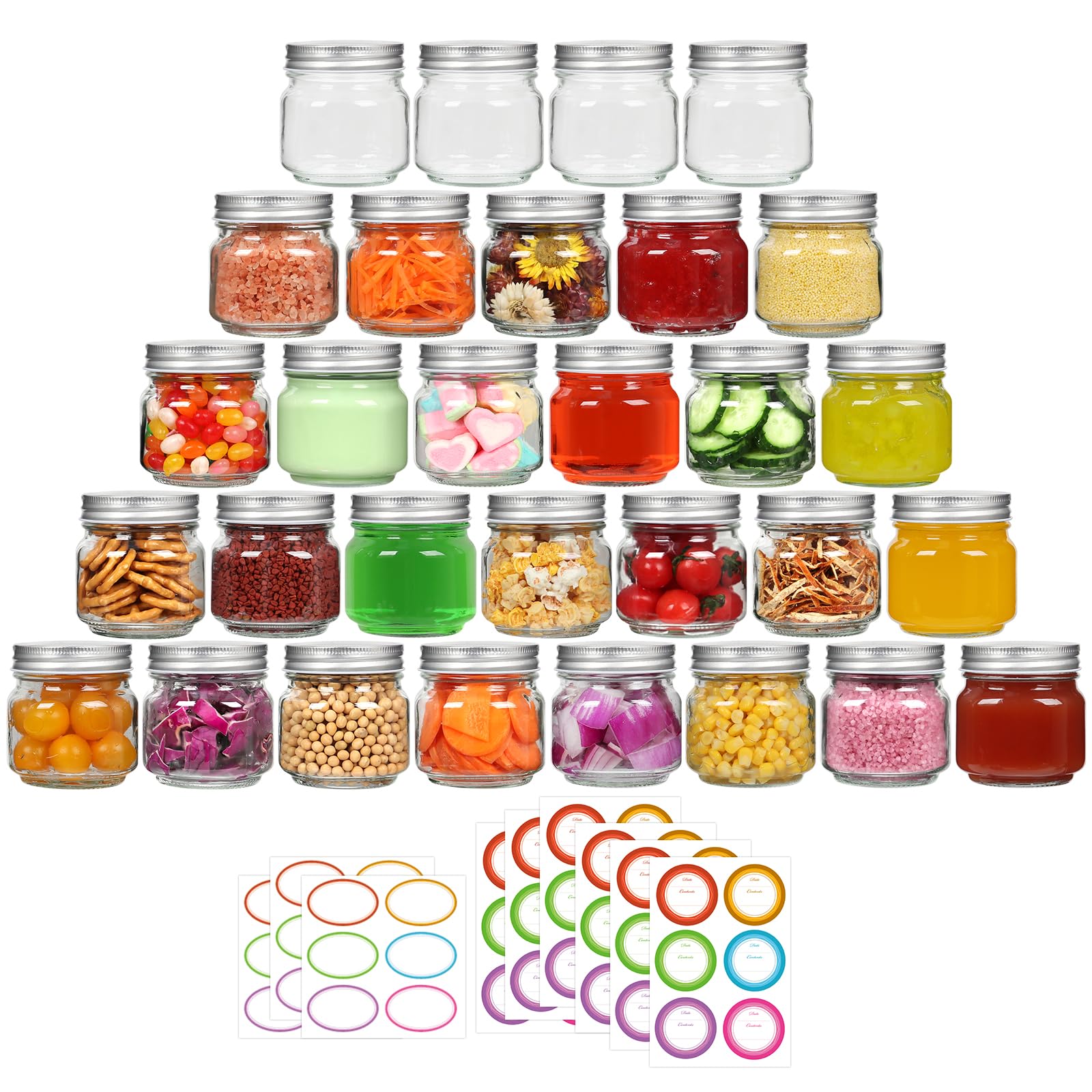 30 Pack Small Mason Jars 8 oz with Lids, Half Pint Canning Jars with 72 Free Labels, Regular Mouth Glass Jars for Canning, Preserving, Candle, DIY & Meal Prep