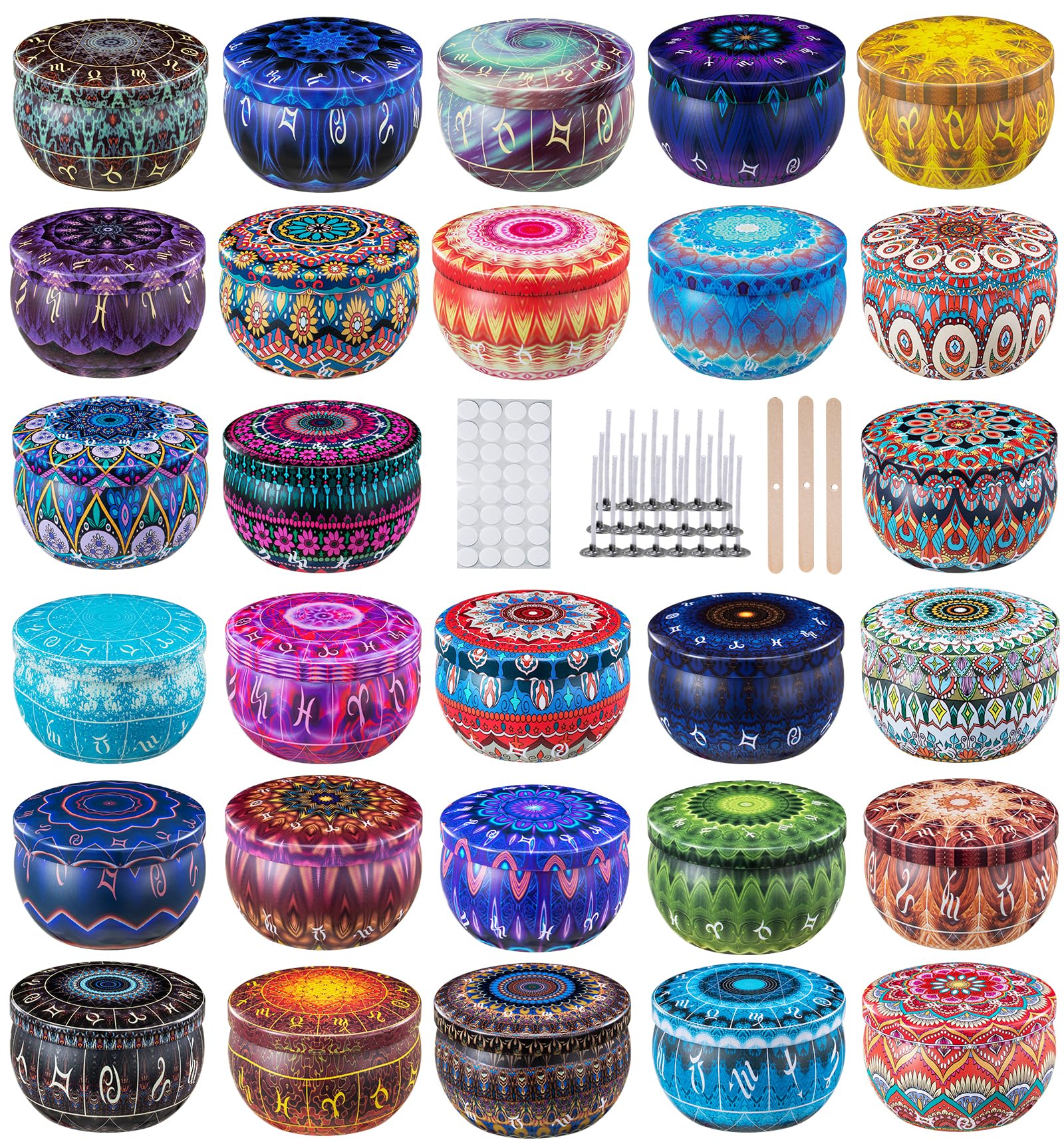 Ahyiyou Candle Tins Candle Making Kits 28 Pcs 28 Zodiac Patterns 2.2 OZ, DIY Empty Candle Containers with Lids, Candle Wicks, Wicks Holder, Wicks Stickers, Arts & Crafts, Storage & More