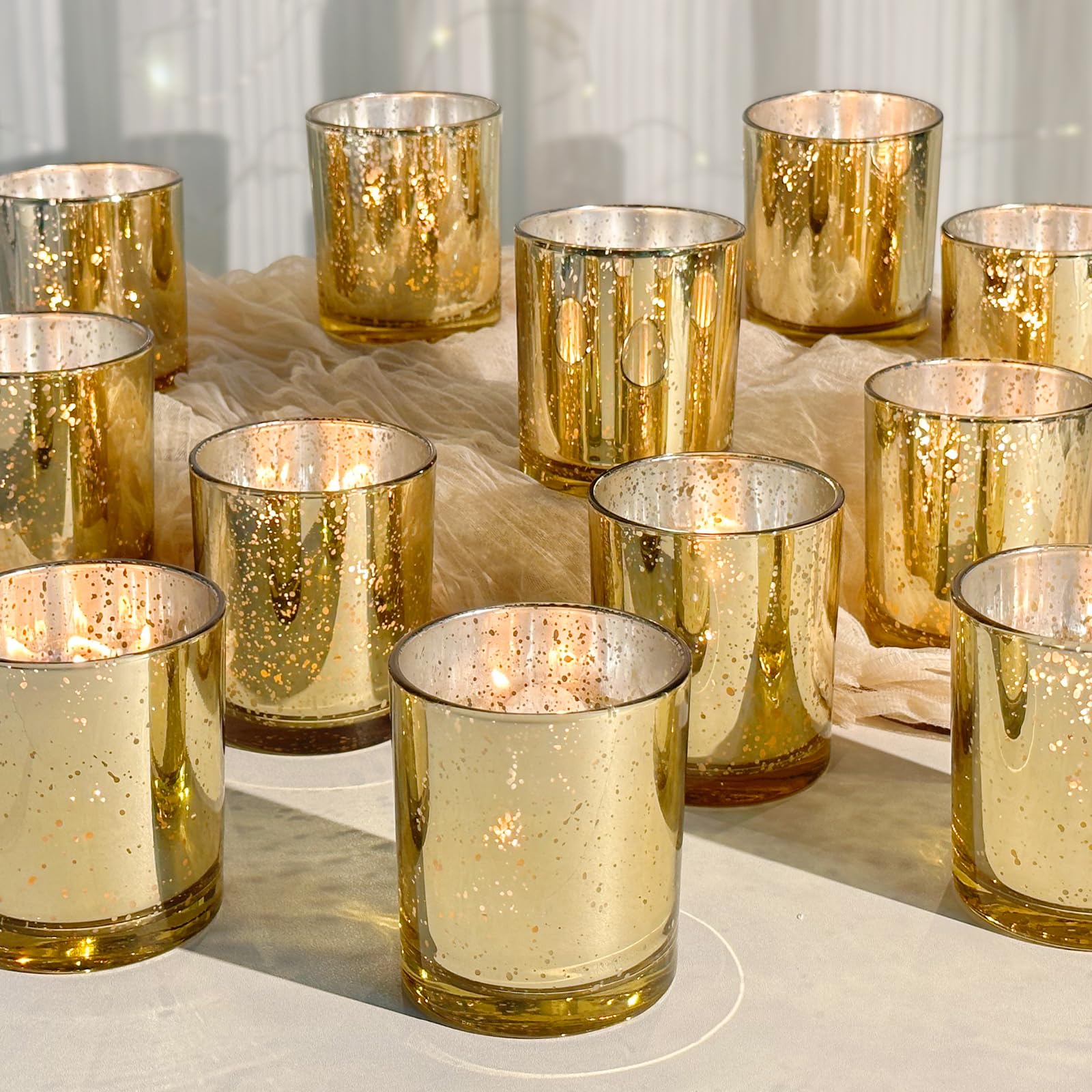 SUPMIND 12 Pack Glass Candle Jars-10oz Golden Empty Candle Jars with Bamboo Lids, Bulk Candle Jars for Gold Wedding Centerpieces for Table Decorations, Gold Party Bridal Shower Decorations