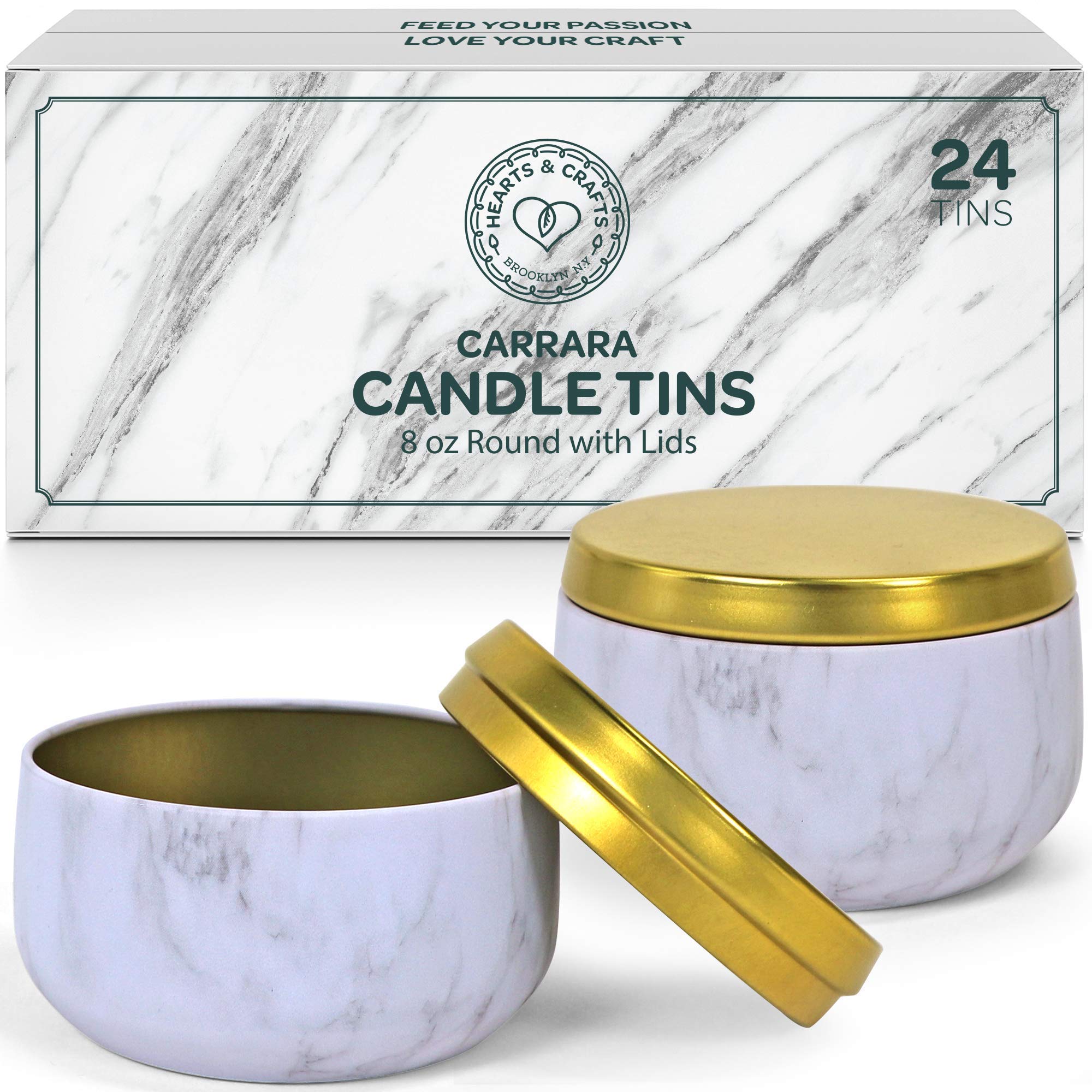 Hearts & Crafts Marble Candle Tins 8 oz with Lids - 24-Pack of Bulk Candle Jars for Making Candles, Arts & Crafts, Storage, Gifts, and More - Empty Candle Jars with Lids