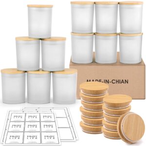 gotideal 12 pack 6 oz frosted white candle jars with bamboo lids for making candles supplies, bulk empty candle containers tins small glass jars for candle soy wax