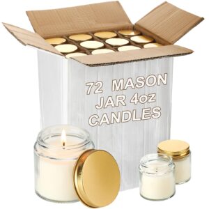 jutom 72 pack mini mason jar candles bulk 4oz small lavender scented candles stress relief aromatherapy candles for wedding christmas birthday baby showers gifts party favors (gold)