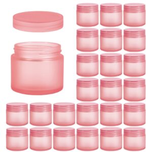 2oz glass jars 24 pack, hoa kinh mini round pink frosted glass jars with inner liners and pink lids, perfect for storing lotions, powders and ointments.