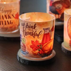 Thanksgiving Candle Holders 4PCS, SHMILMH Glass Votive Candle Holders Tea Lights Candle Jars for Fall Table Centerpiece Decoration, Fireplace, Mantel