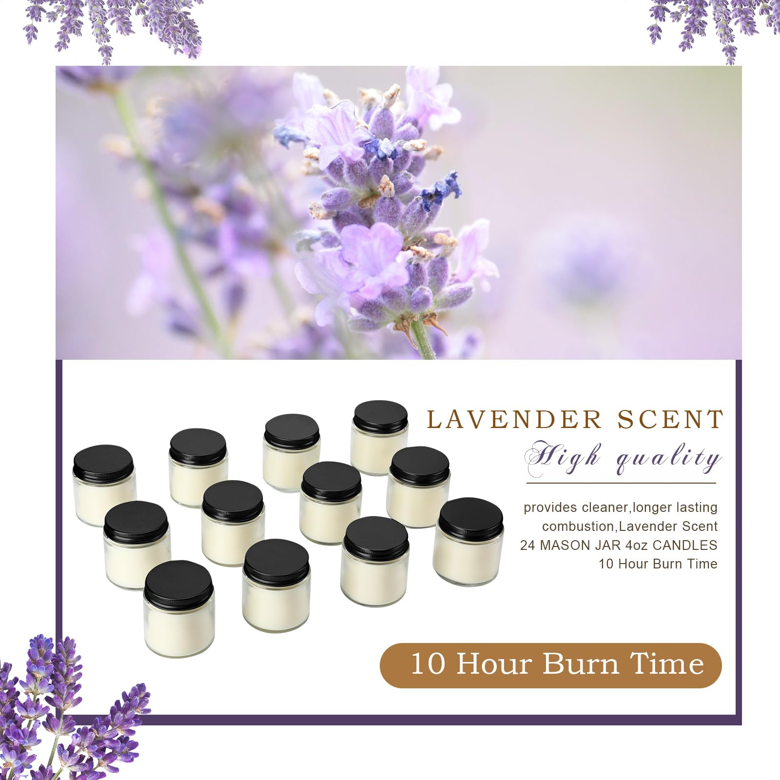 Lounsweer 24 Pcs Bulk Candles Mini Mason Jar Candles 4oz Small Scented Wedding Favors Gifts Lavender Wax Stress Relief Aromatherapy Candles for Christmas Birthday Baby Shower Party Favors(Black)