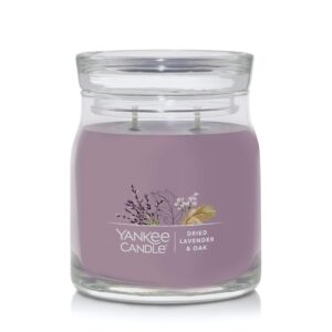 yankee candle dried lavender & oak​ scented, signature 13oz medium jar 2-wick candle, over 35 hours of burn time