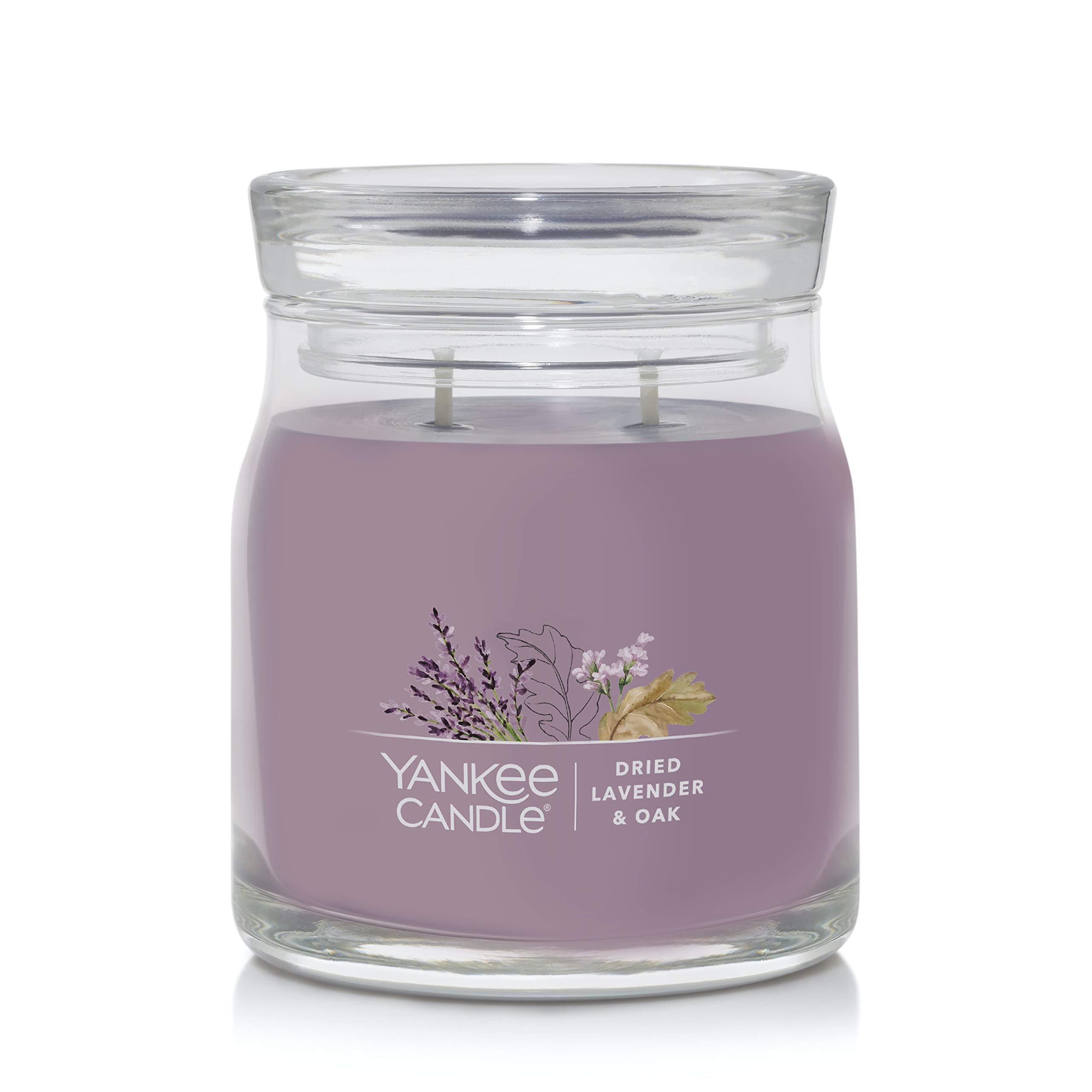 Yankee Candle Dried Lavender & Oak​ Scented, Signature 13oz Medium Jar 2-Wick Candle, Over 35 Hours of Burn Time