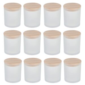 7penn empty frosted glass candle jars with lids, 12pk - 10oz candle making containers glass jars with airtight wood lids