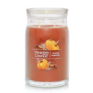 yankee candle spiced pumpkin scented, signature 20oz large jar 2-wick candle, over 60 hours of burn time