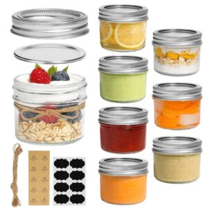 comsaf mini mason jars 4oz - 8 pack, regular mouth mason jar with lids and seal bands, small glass canning jar for spice, jam, honey, jelly, dessert, shower wedding favors, diy candles decor