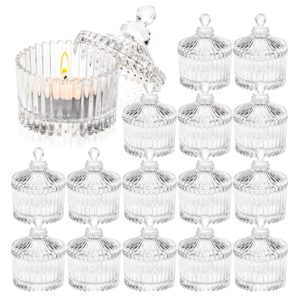 16 piece votive candle holders with lids, tealight candle holders in bulk, glass small candle holders for table centerpiece, wedding, home decor (2.68'' x 1.65'', clear)