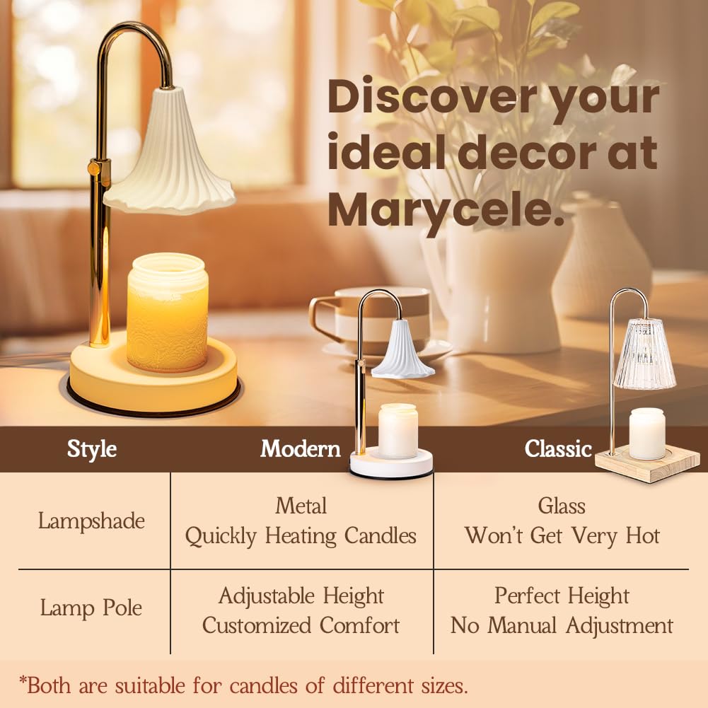 Marycele Candle Warmer Lamp, Electric Candle Lamp Warmer, Mothers Day Gifts for Mom, House Warming Gifts New Home Bedroom Decor Dimmable Wax Melt Warmer for Scented Wax with 2 Bulbs, Jar Candles