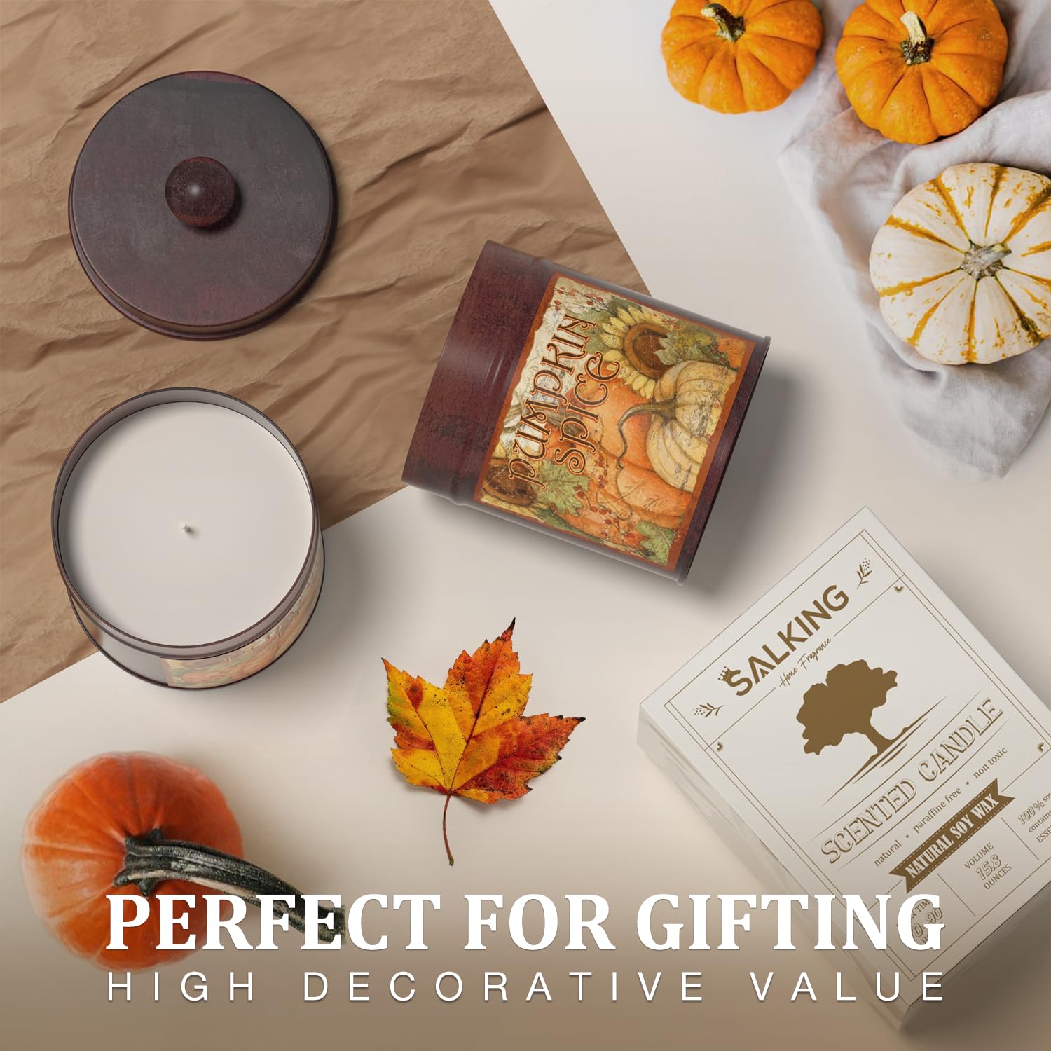 Autumn Scented Candles | Pumpkin Spice | Fall Candle | Natural Soy Candles for Home Scented | Vintage Large Jar Candle | Jar Candle Fall Scent | 90 Hours Long Burning | Candle Gifts for Women