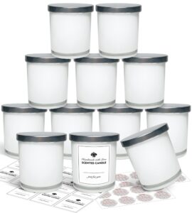 supmind 12 pack 10oz glass candle jars with lids and sticky labels, empty candle jars for making candles bulk containers(inner white)