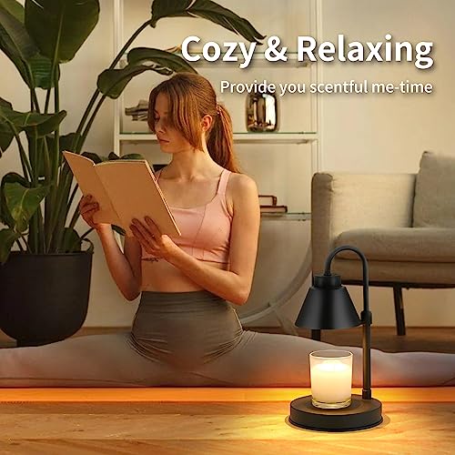 ORDROLL Dimmable Candle Warmer Lamp - Candle Wax Warmer Lamp with 2 Bulbs,Height Adjustable Candle Melting Light for Bedroom and Living Room Decor,Candle Lamps for Small Large Size Jar Candles,Black