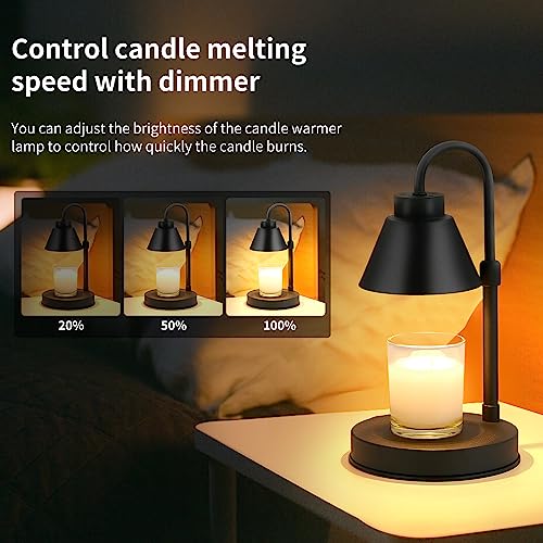 ORDROLL Dimmable Candle Warmer Lamp - Candle Wax Warmer Lamp with 2 Bulbs,Height Adjustable Candle Melting Light for Bedroom and Living Room Decor,Candle Lamps for Small Large Size Jar Candles,Black