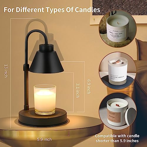 ORDROLL Dimmable Candle Warmer Lamp - Candle Wax Warmer Lamp with 2 Bulbs,Height Adjustable Candle Melting Light for Bedroom and Living Room Decor,Candle Lamps for Small Large Size Jar Candles,Black