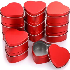 vesici 12 pack 2 oz heart shaped metal tins with lids empty candle jars candle containers cans for making candles heart box for mother's day candies presents gifts home supplies(red)