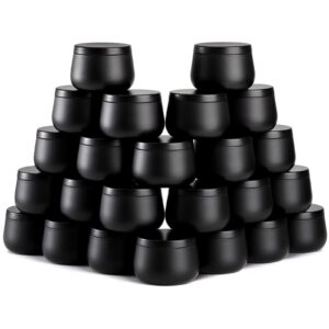 lyellfe 24 pack candle tins, 4 oz black candle jars with lid, empty candle holder container bulk for candle line, gift, making candles, storing spice candy