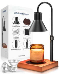 priorare candle warmer lamp with 2 x 50w bulbs, 4-gear dimmer electric candle warmer oak base, 2h/4h/8h timer candle lamp, scented jar candles heater