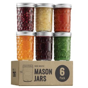 paksh novelty mason jars - food storage container - 6-pack - airtight container for pickling, canning, candles, home decor, overnight oats, fruit preserves, jam or jelly