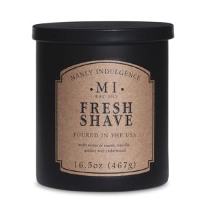 manly indulgence fresh shave jar candle 16.5 oz - musk, vanilla & bergamot - woodsy amber & cedarwood - up to 60 hour burn - soy blend wax, usa poured