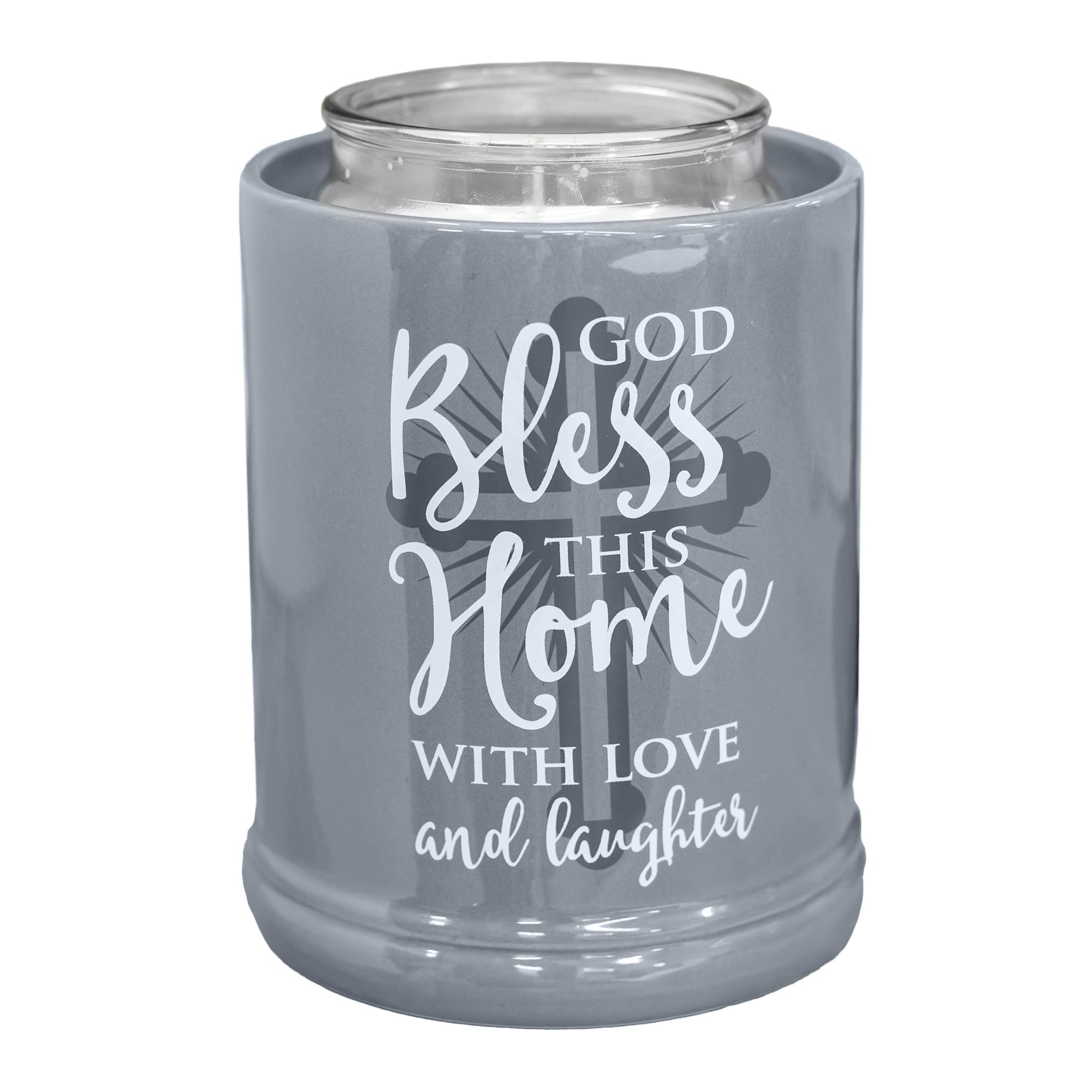 Elanze Designs God Bless This Home with Love Grey Stoneware Electric Jar Candle Warmer