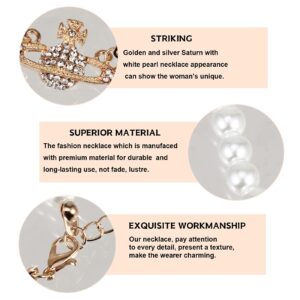 2PCS Saturn Artificial Rhinestone Pearl Necklace Set White Crystal Jewelry Lady Charm Lady Girlfriend Wedding Birthday Anniversary