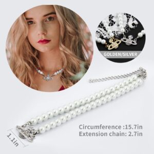 2PCS Saturn Artificial Rhinestone Pearl Necklace Set White Crystal Jewelry Lady Charm Lady Girlfriend Wedding Birthday Anniversary