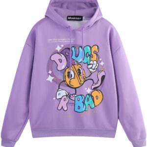 Maener Novelty Hoodie Drugs R Bad Cartoon Graphic Hooded Pullover for Men Women Unisex(Purple)