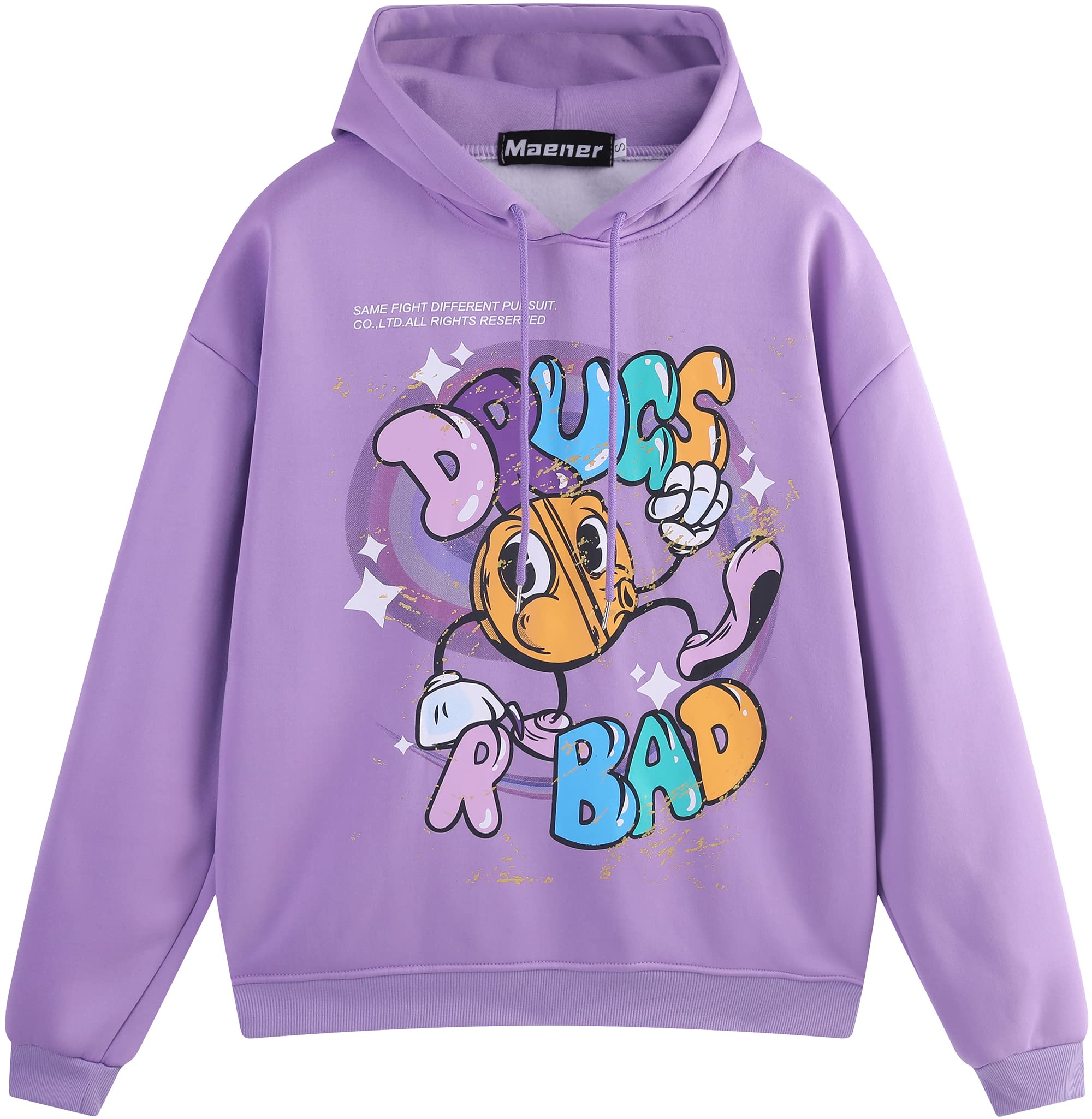 Maener Novelty Hoodie Drugs R Bad Cartoon Graphic Hooded Pullover for Men Women Unisex(Purple)