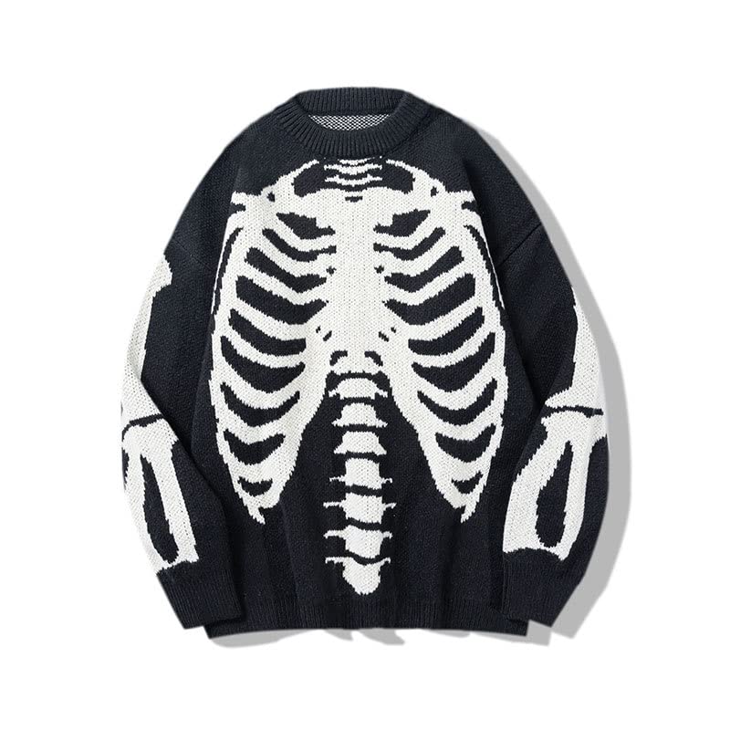 Y2K Grunge Skeleton Sweatshirt Oversized Long Sleeve Fairy Alt Pullover Aesthetic Harajuku Clothes Vintage Tops (Black,L)