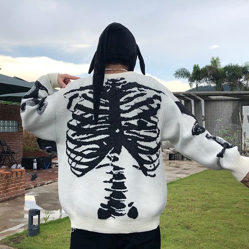 Y2K Grunge Skeleton Sweatshirt Oversized Long Sleeve Fairy Alt Pullover Aesthetic Harajuku Clothes Vintage Tops (Black,L)