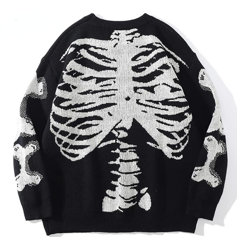 Y2K Grunge Skeleton Sweatshirt Oversized Long Sleeve Fairy Alt Pullover Aesthetic Harajuku Clothes Vintage Tops (Black,L)