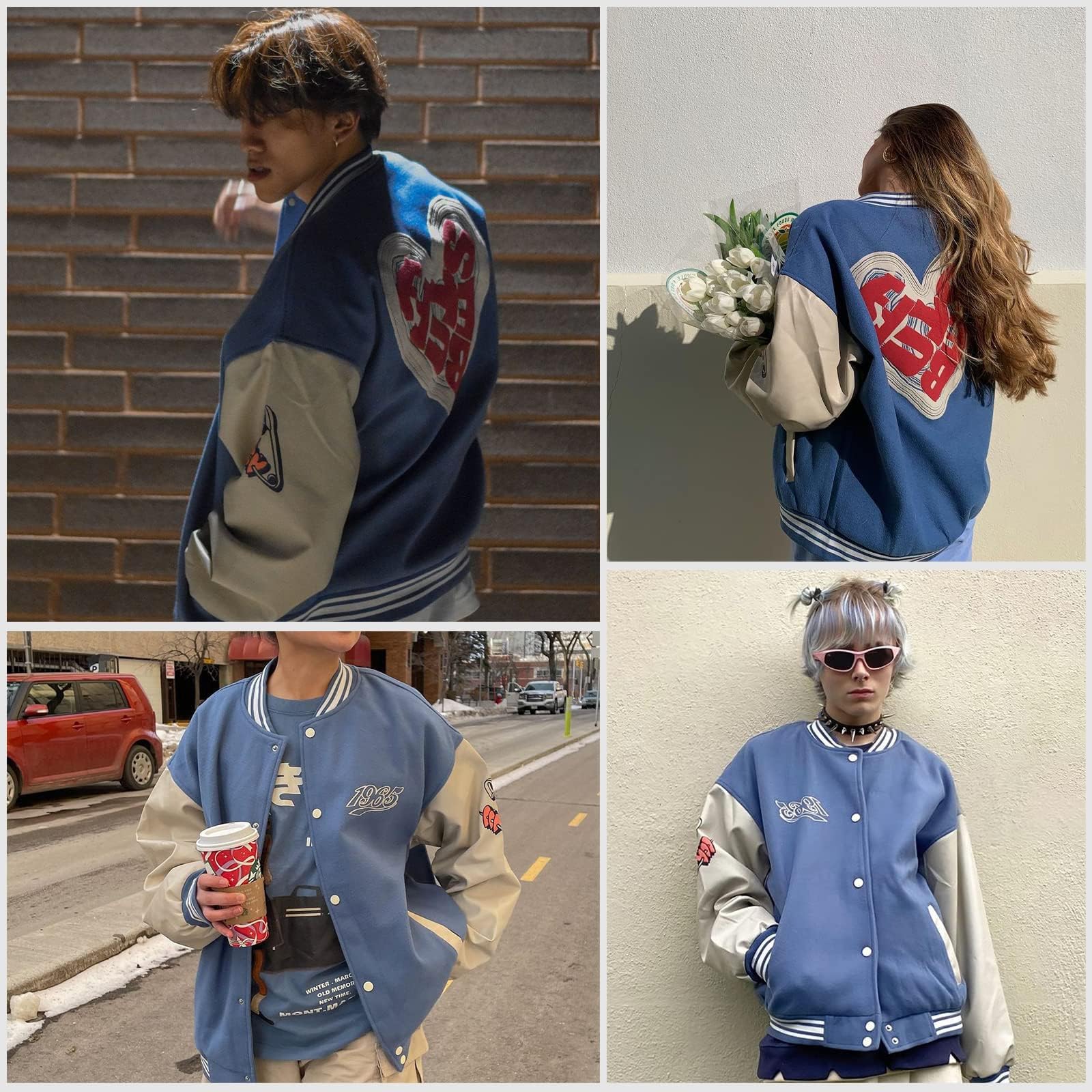 Aelfric Eden Men's Letter Foaming Love Print Varsity Jacket Vintage Graphic Baseball Jacket Unisex Coats Streetwear