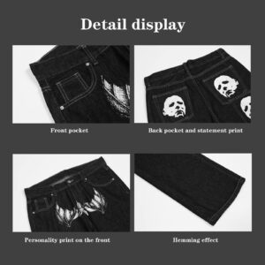 Hip Hop Gothic Denim Pants Streetwear Mens Graphic Print Baggy Punk Rock Jeans Harajuku Casual Loose Jean Trousers (Pants,XL,X-Large)