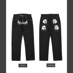 Hip Hop Gothic Denim Pants Streetwear Mens Graphic Print Baggy Punk Rock Jeans Harajuku Casual Loose Jean Trousers (Pants,XL,X-Large)