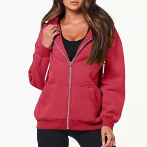 prime deals of the day today only clearance crewneck sweatshirts Womens Zip Up y2k Hoodies Fall Fashion Oversized Long Sleeve Hooded Sweatshirt Casual Lightweight Jacket With Pockets Red M