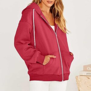 prime deals of the day today only clearance crewneck sweatshirts Womens Zip Up y2k Hoodies Fall Fashion Oversized Long Sleeve Hooded Sweatshirt Casual Lightweight Jacket With Pockets Red M