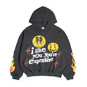 cactus pack men's i like you you'erexpensive hip hop portrait graffiti print hoodie highweight cotton hooded grey