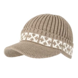 withmoons winter knit visor beanie hat baseball watch cap crq1102 (brown)