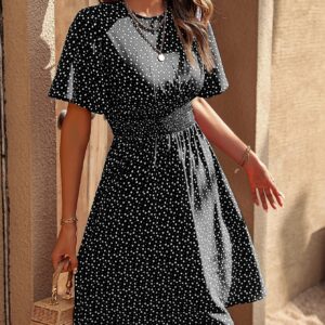 Floerns Women's Confetti Heart Print Butterfly Sleeve Flared A Line Midi Dress Black and White XL